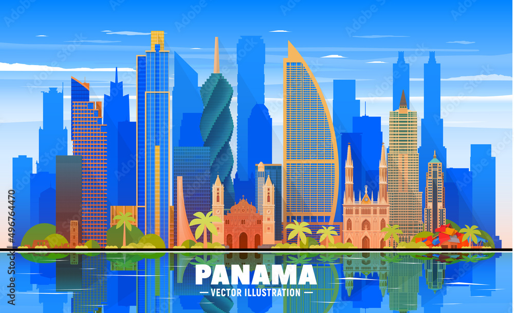 Panama city ( Panama ) skyline with panorama in sky background. Vector ...