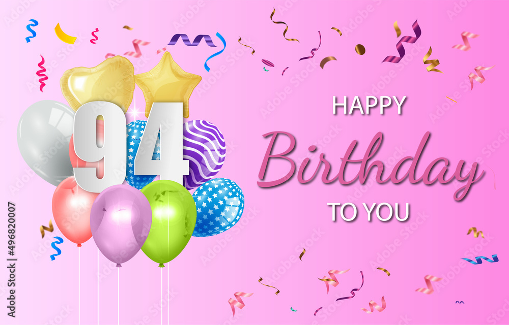 Happy 94th birthday balloons greeting card background vector. Happy ...