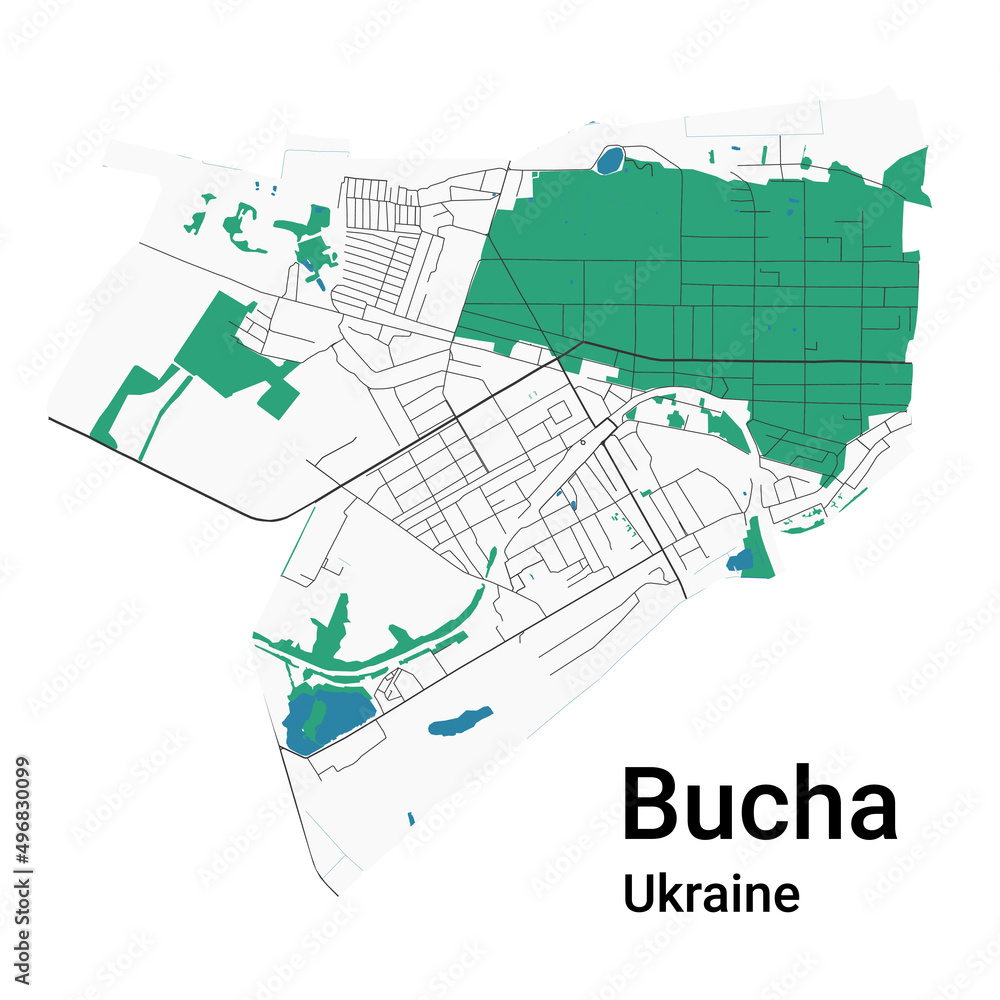 Bucha vector map. Detailed map of Bucha city administrative area ...
