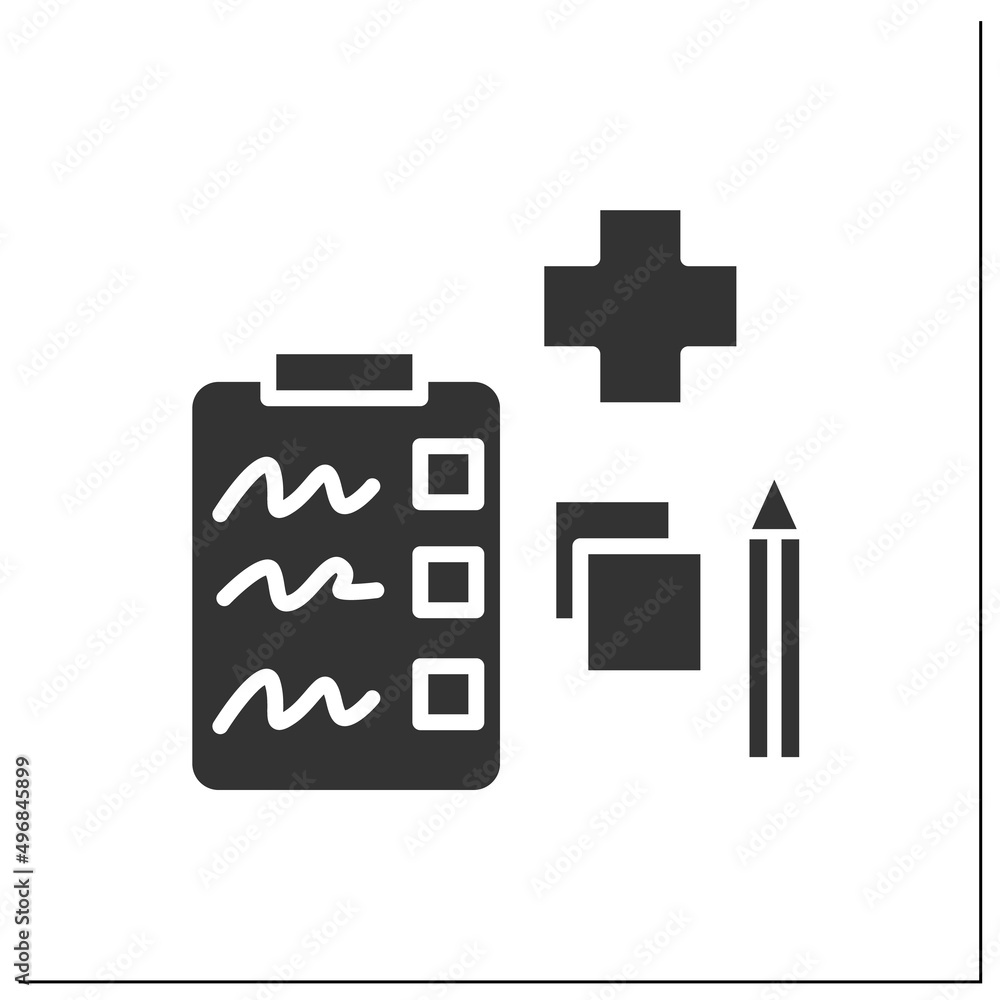 Clinical notes glyph icon. Questionnaire. Patient health information ...