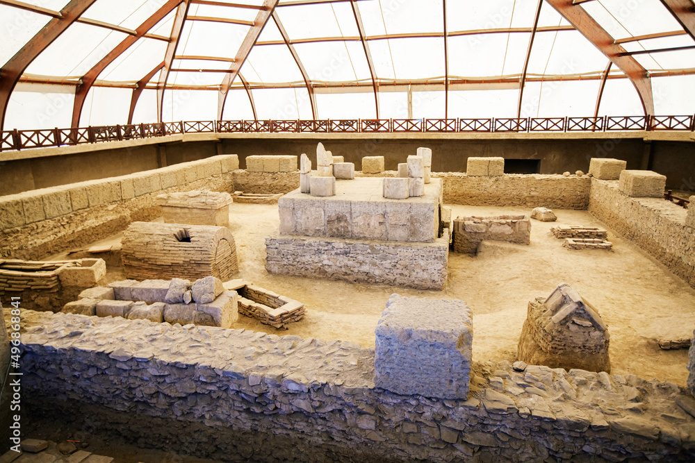 Remains of Roman public baths (therme) . Archeological site Viminacium ...