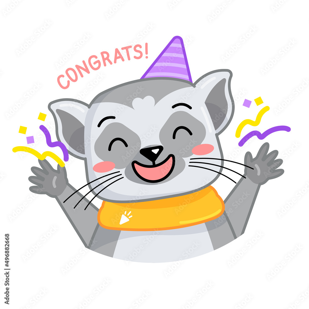 Cartoon funny lemur show happy positive emotion. Vector animal ...