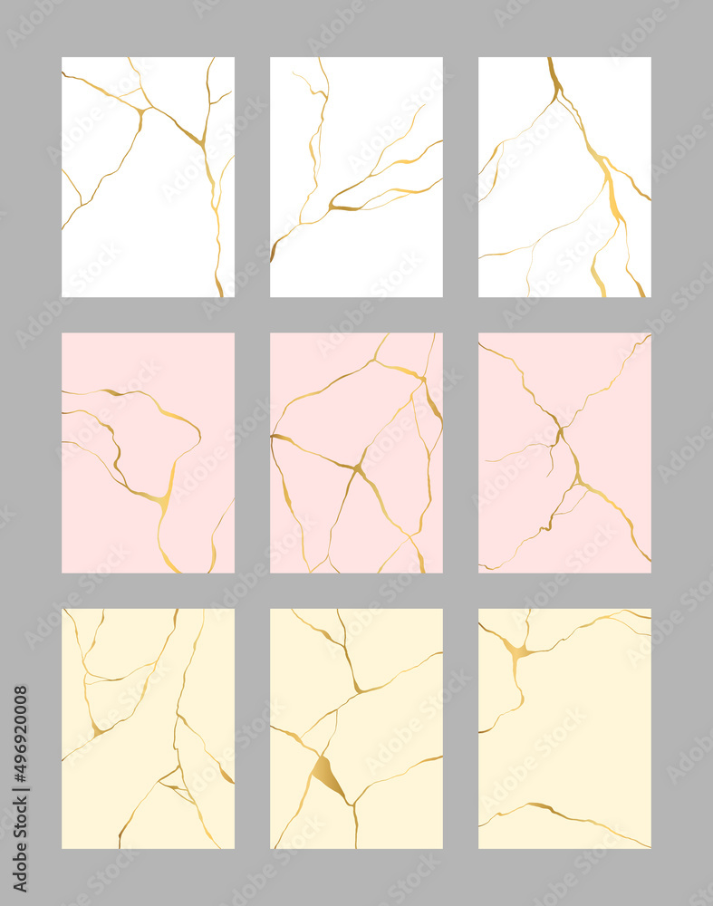 Cracks background set . Vector collection of golden broken line cracks ...