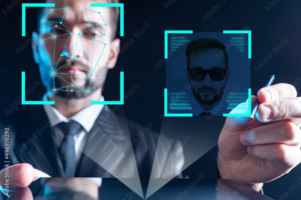 Artificial intelligence. Biometric identification or Facial recognition system. Biometric ...