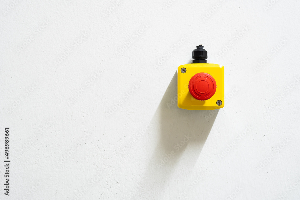Stop Red Button and the Hand of Worker About to Press it. emergency ...