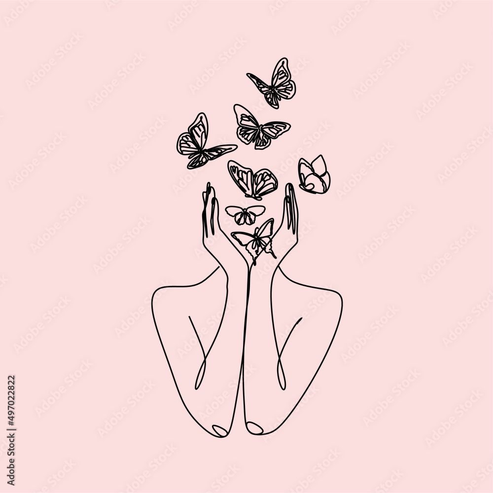 Self Love Line Art Concept. Line drawing Minimalist Abstract woman with ...