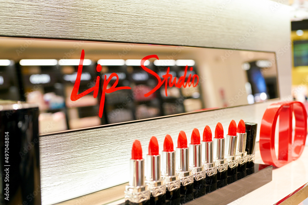 ROME, ITALY - CIRCA NOVEMBER, 2017: Dior lipsticks sit on display at a ...