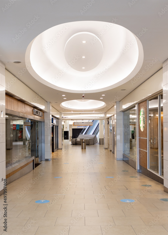 Newcastle upon Tyne UK 21st March 2021: A very quiet lockdown Eldon Square shopping centre ...