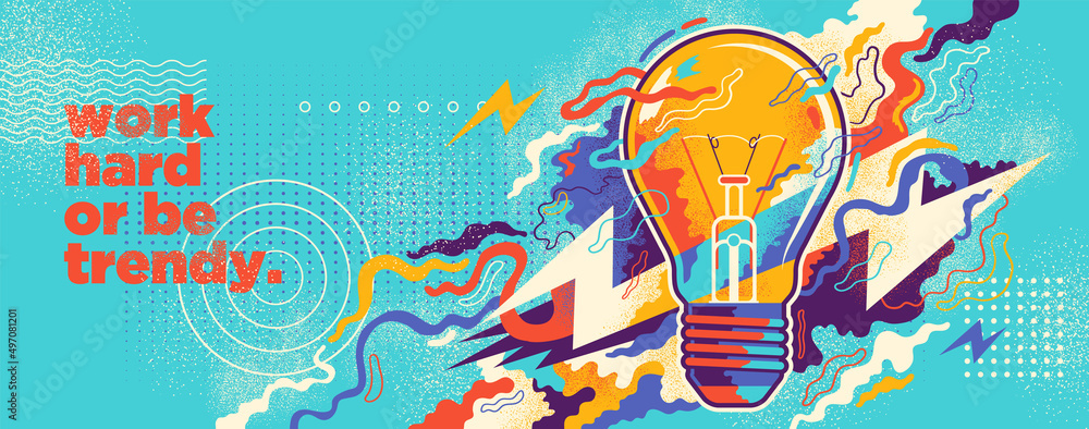 Conceptual abstract illustration in grangy style, with light bulb and ...