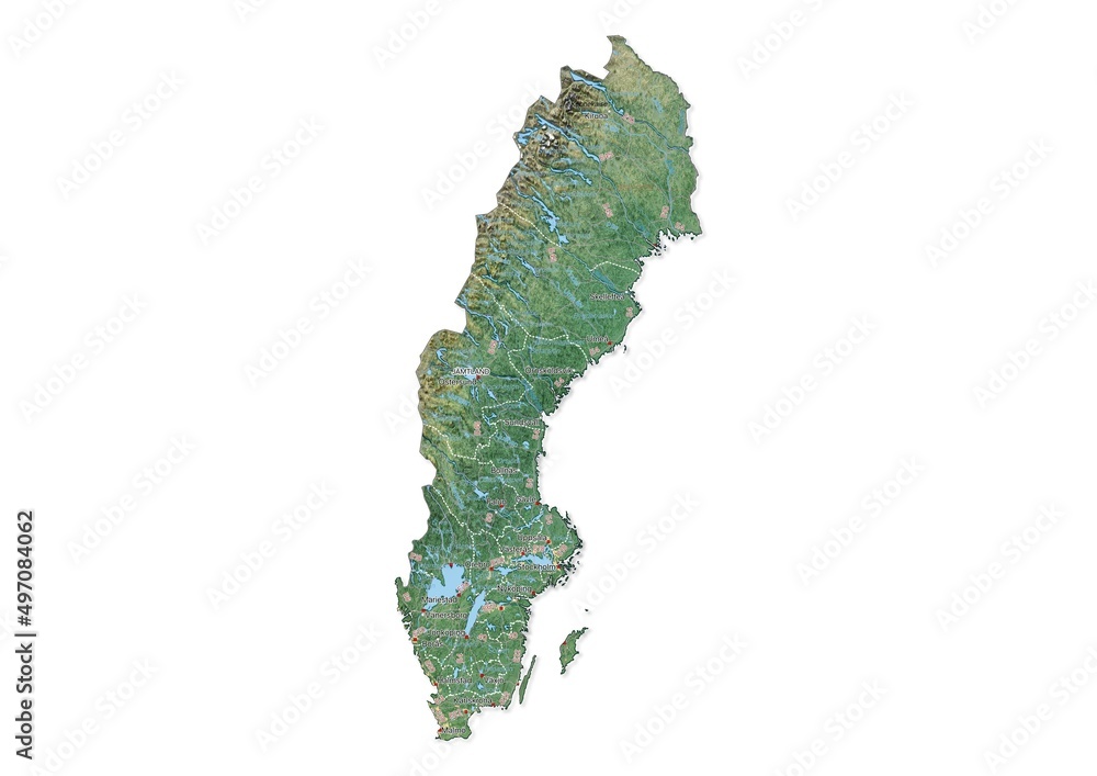 Isolated map of Sweden with capital, national borders, important cities ...