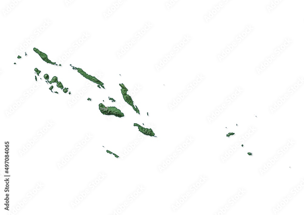 Isolated map of Solomon Islands with capital, national borders, important cities, rivers,lakes ...