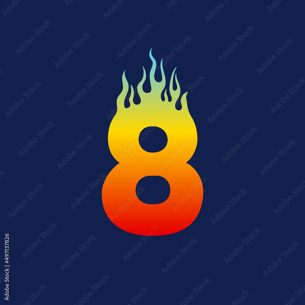 Number eight 8 icon with fire flames in a vibrant gradient color ...