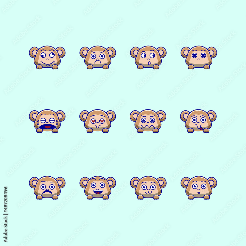 cute monkey emoticon emoji bundle Stock Vector | Adobe Stock