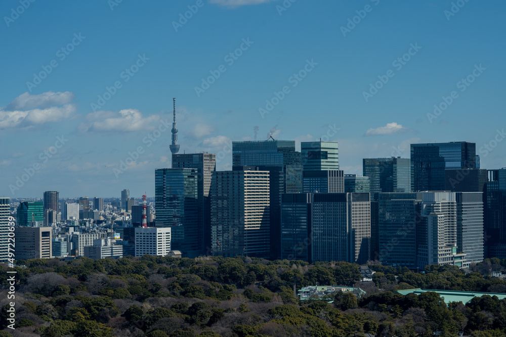 Tokyo city center with skyscraper office buildings in Otemachi, Tokyo ...