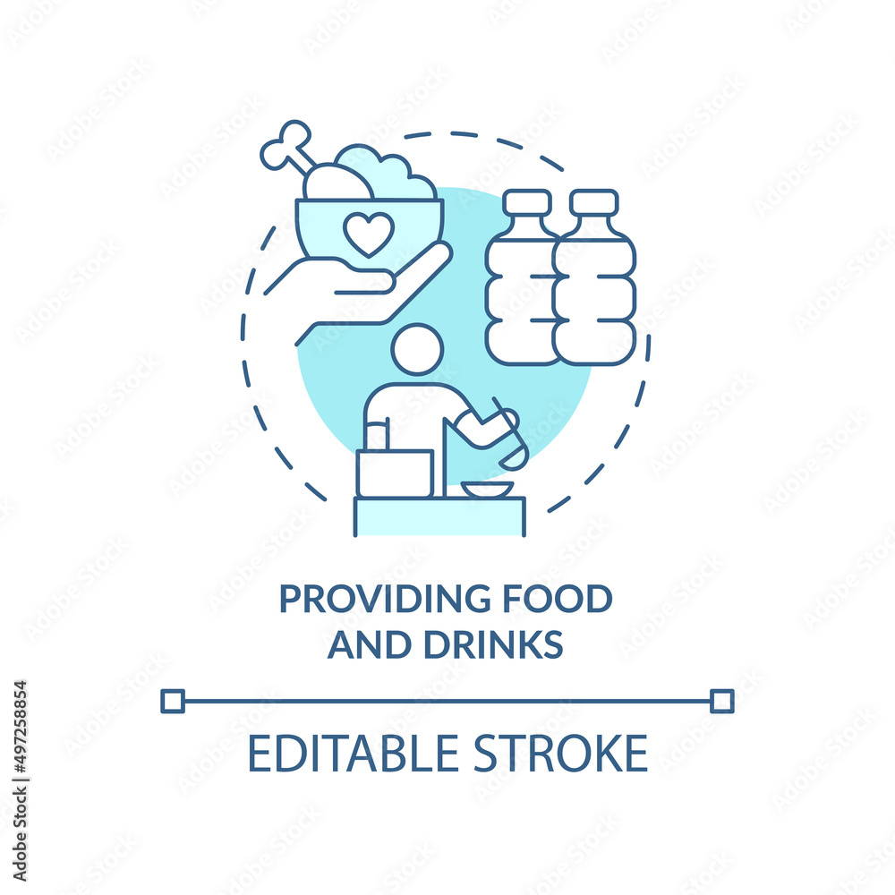 Providing food and drinks turquoise concept icon. Government initiative ...