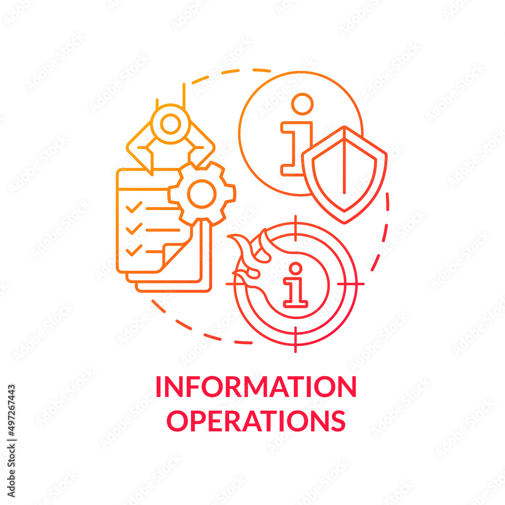Information operations red gradient concept icon. Defensive, offensive ...