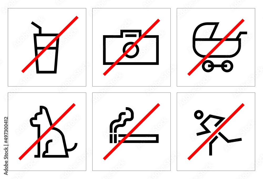 prohibition symbols icon set. vector pictogram icon. forbidden sign ...