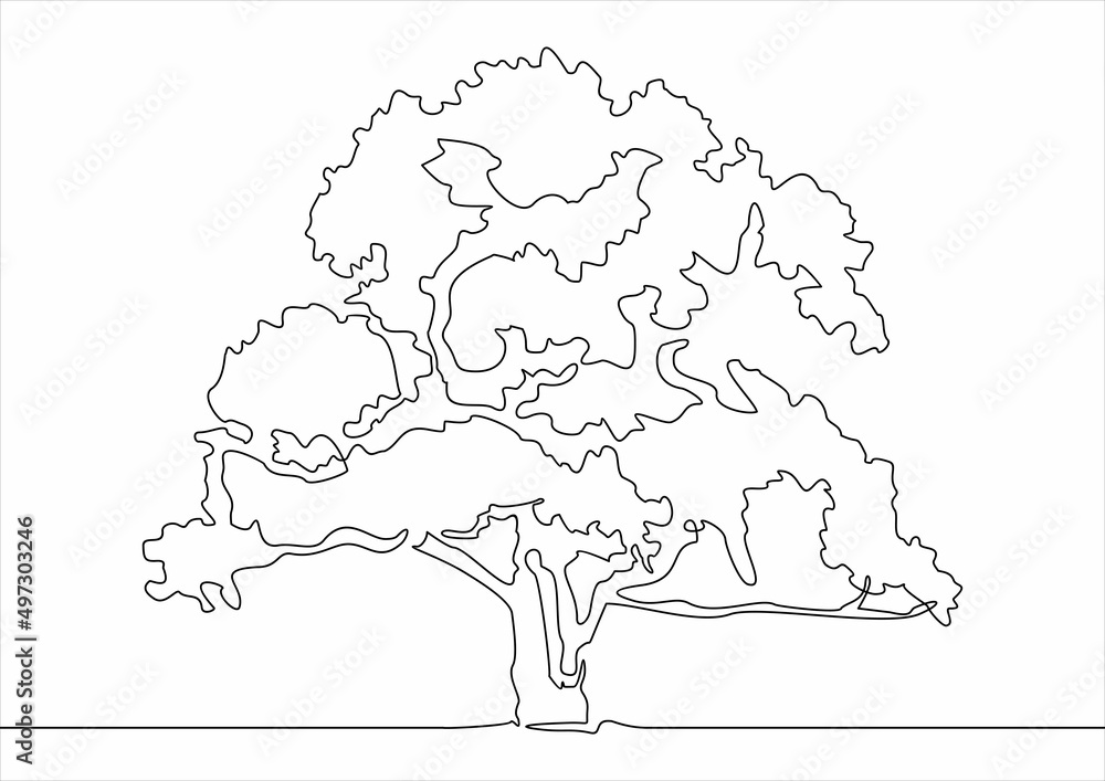 Tree logo continuous one line drawing of nature tree vector ...