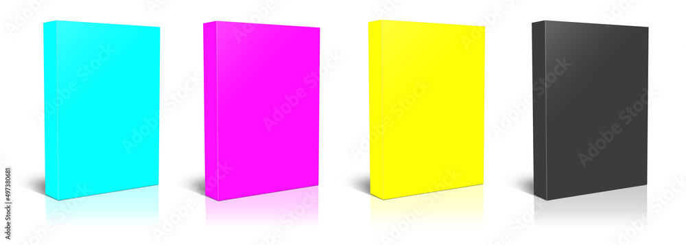 Four CMYK Software Boxes blank template red, green and blue for ...