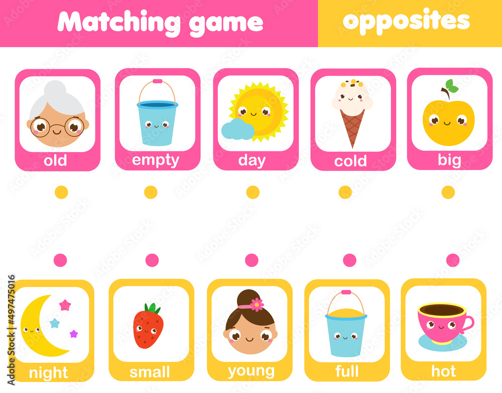 Matching game. Educational children activity. match opposites. Activity ...