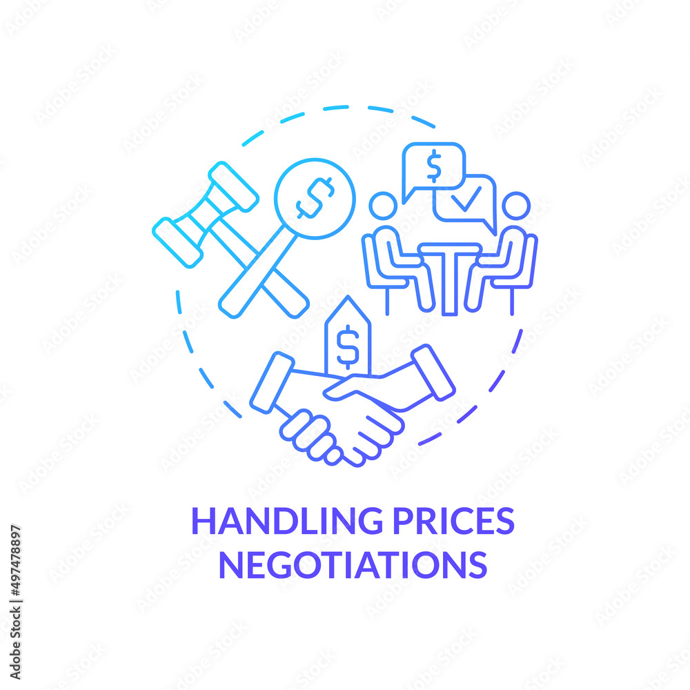 Handling prices negotiations blue gradient concept icon. Business sales ...