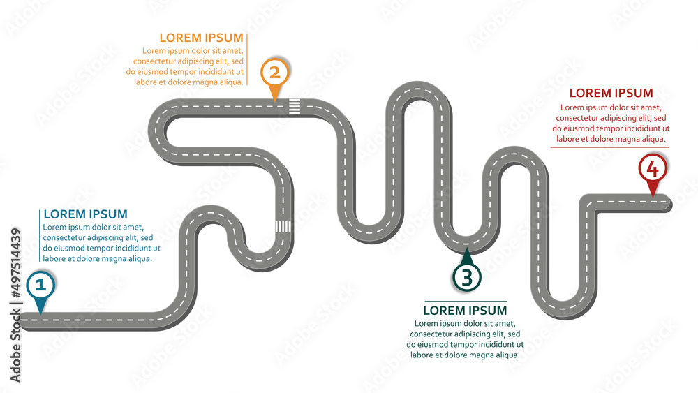 Business workflow roadmap, infographic flat lay style, in 16:9 wide, HD ...