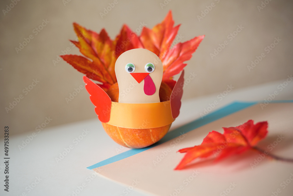 paper craft for kids. DIY Turkey made from pumpkin for thanksgiving day ...