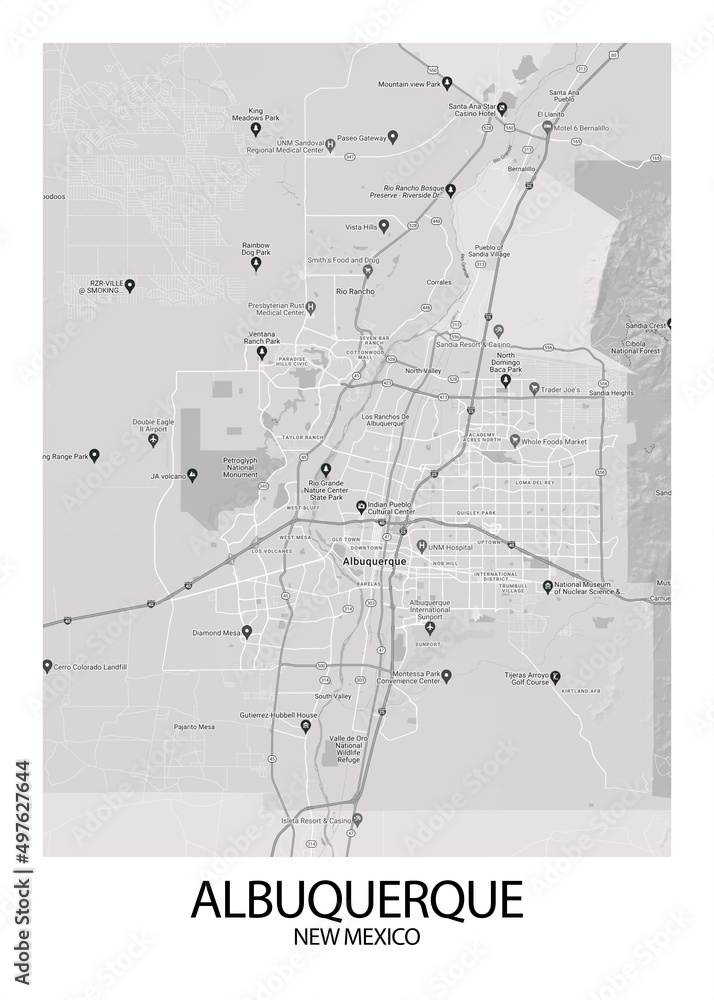 Poster Albuquerque - New Mexico map. Road map. Illustration of ...