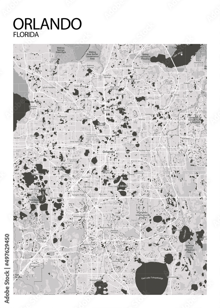 Poster Orlando - Florida map. Road map. Illustration of Orlando ...