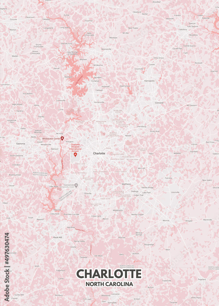 Poster Charlotte - North Carolina map. Road map. Illustration of ...