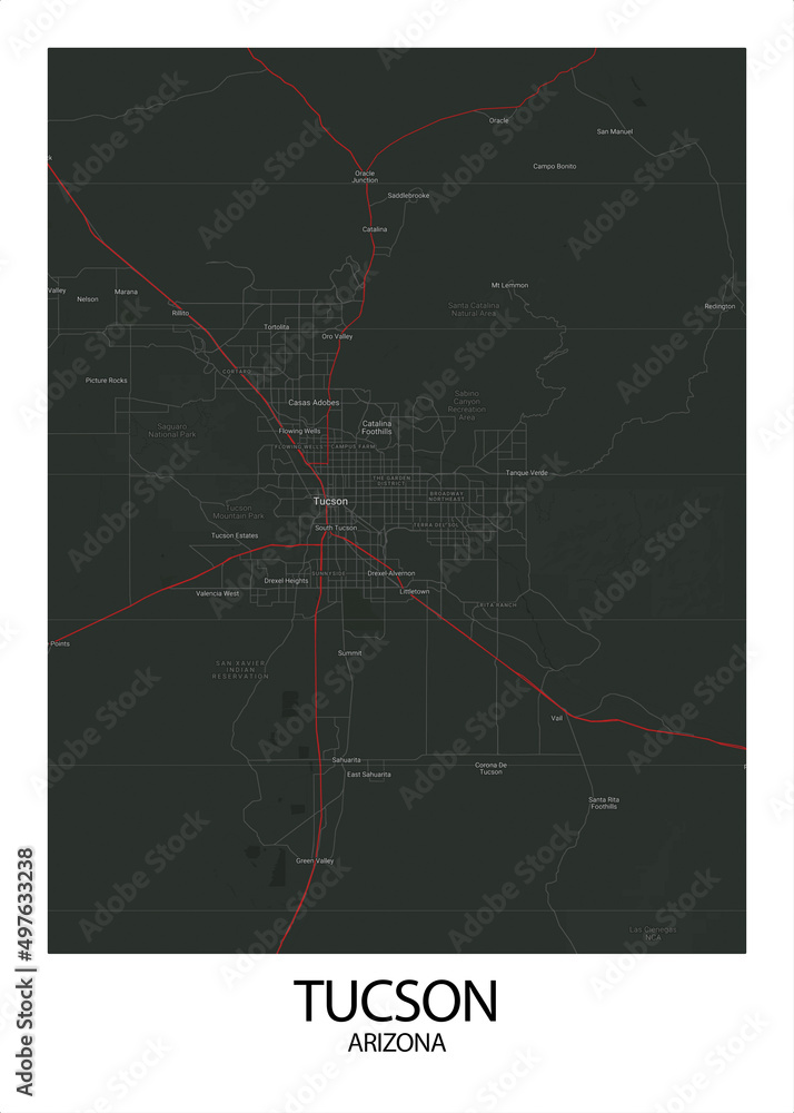 Poster Tucson - Arizona map. Road map. Illustration of Tucson - Arizona ...