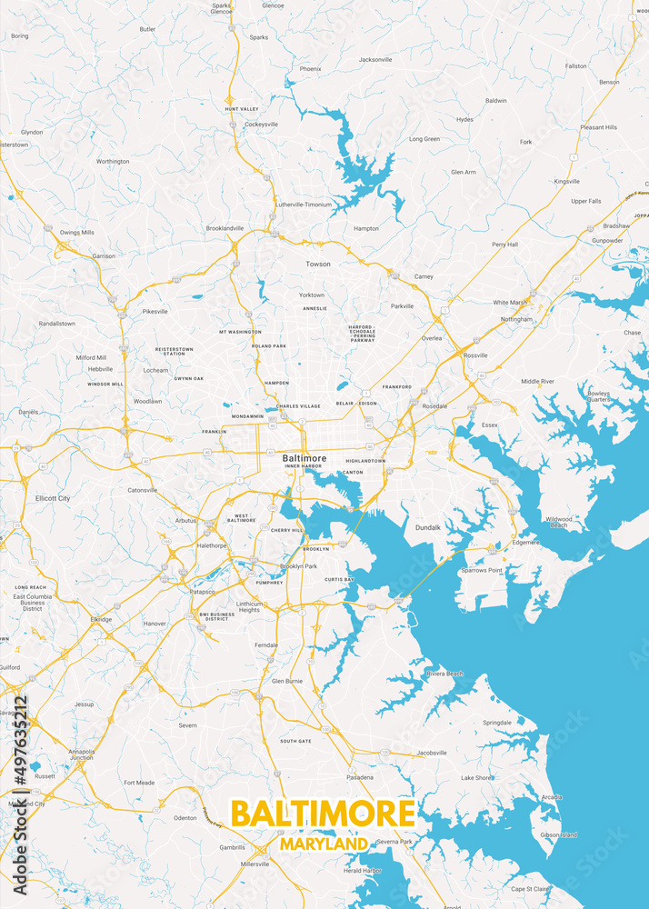 Ilustración de Stock Poster Baltimore - Maryland map. Road map ...
