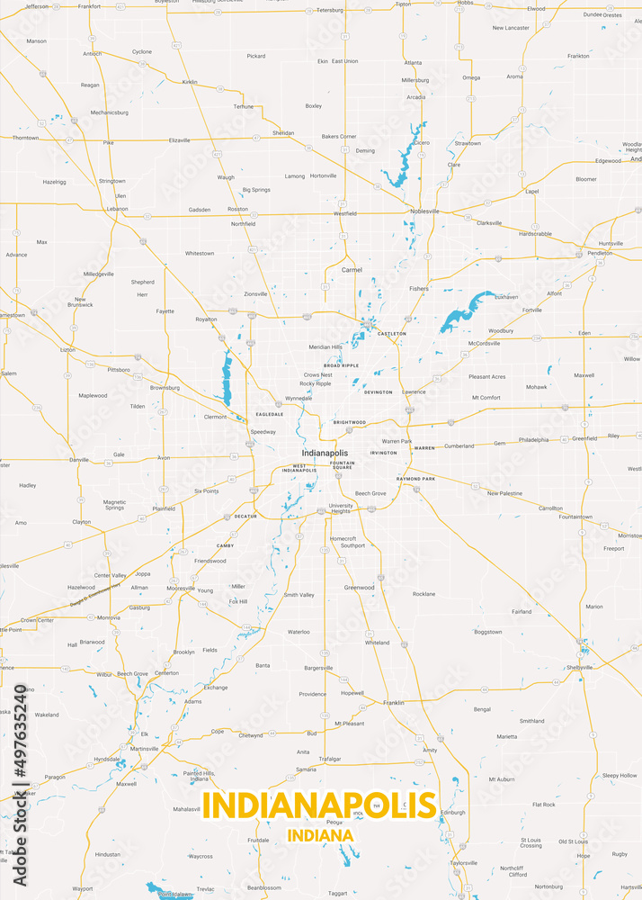 Poster Indianapolis - Indiana map. Road map. Illustration of ...