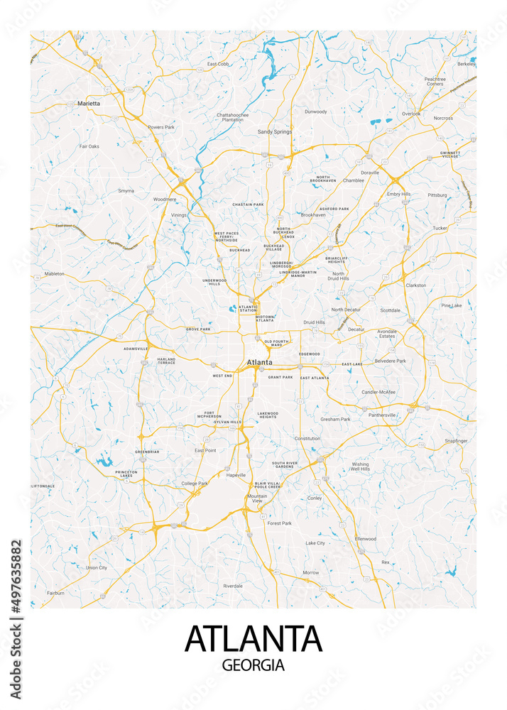 Poster Atlanta - Georgia map. Road map. Illustration of Atlanta ...