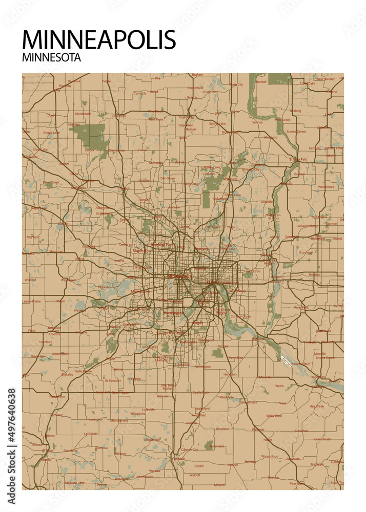 Poster Minneapolis - Minnesota map. Road map. Illustration of ...