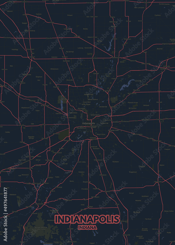 Poster Indianapolis - Indiana map. Road map. Illustration of ...