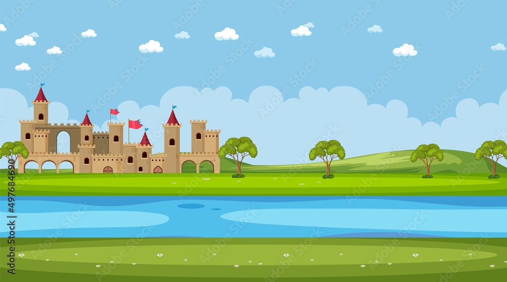 Medieval town scene in cartoon style Stock Vector | Adobe Stock