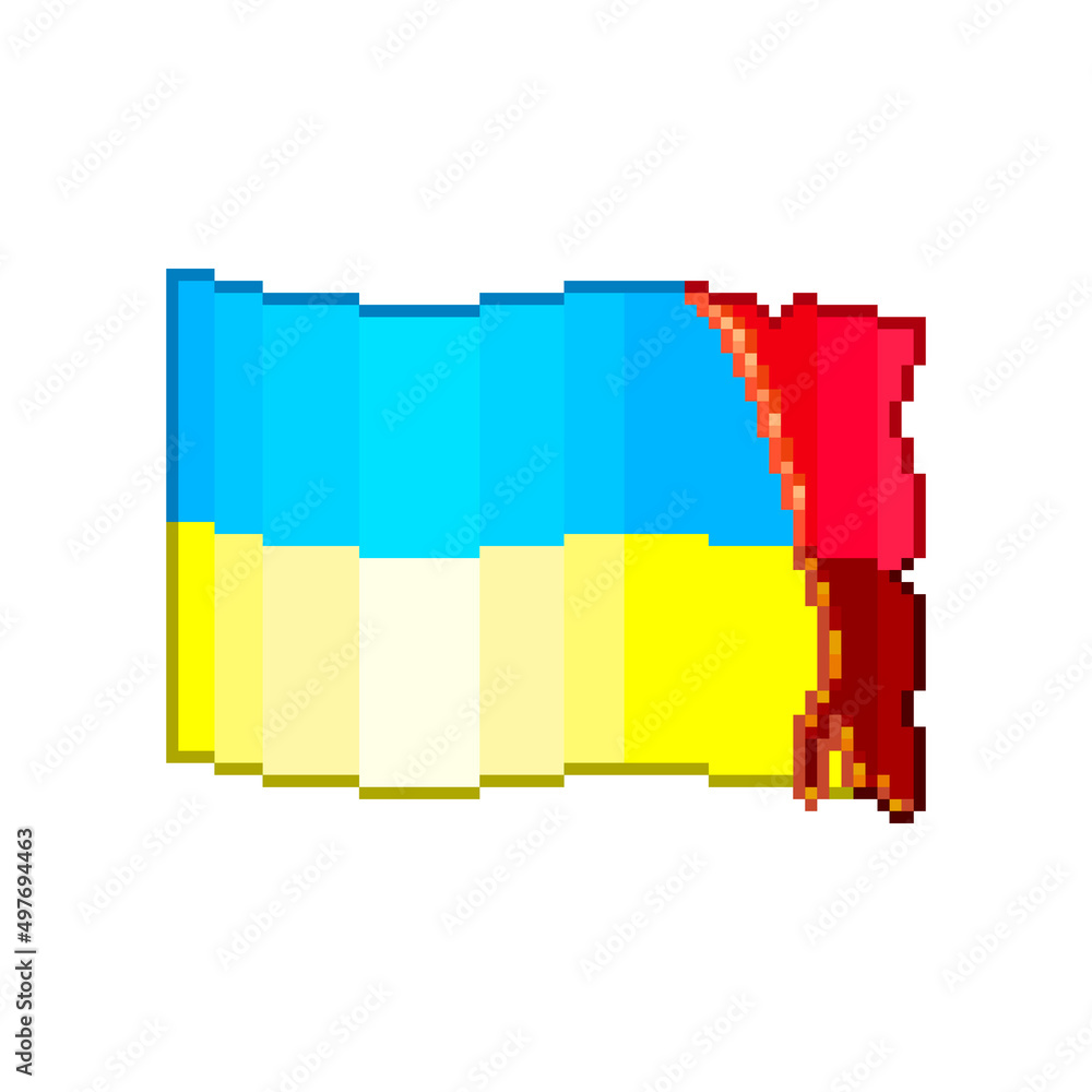 colorful simple vector flat pixel art illustration of bloodied flag of ...