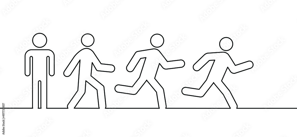 silhouette stickman icon or pictogram. Walk, Stay, run, jump sign or ...