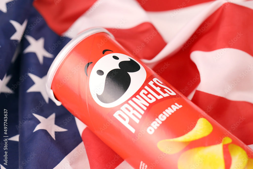 KHARKIV, UKRAINE - DECEMBER 16, 2021: Pringles product with new logo ...