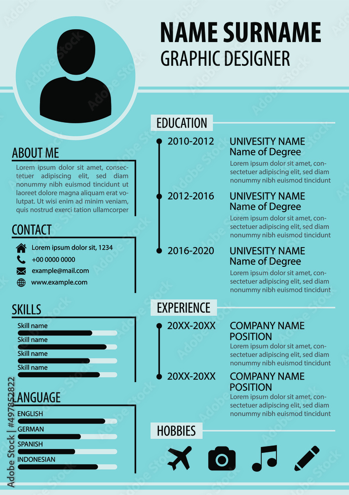 CV - Resume Template. Modern Design. Simple Clean Color Background ...