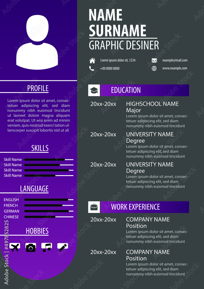 Vector de Stock CV - Resume Template. Modern Design. Simple Clean Color ...