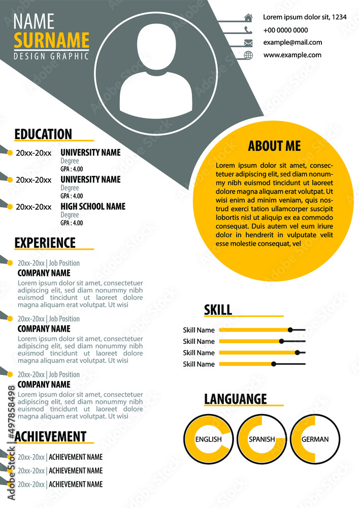 CV - Resume Template. Modern Design. Simple White Color Background ...