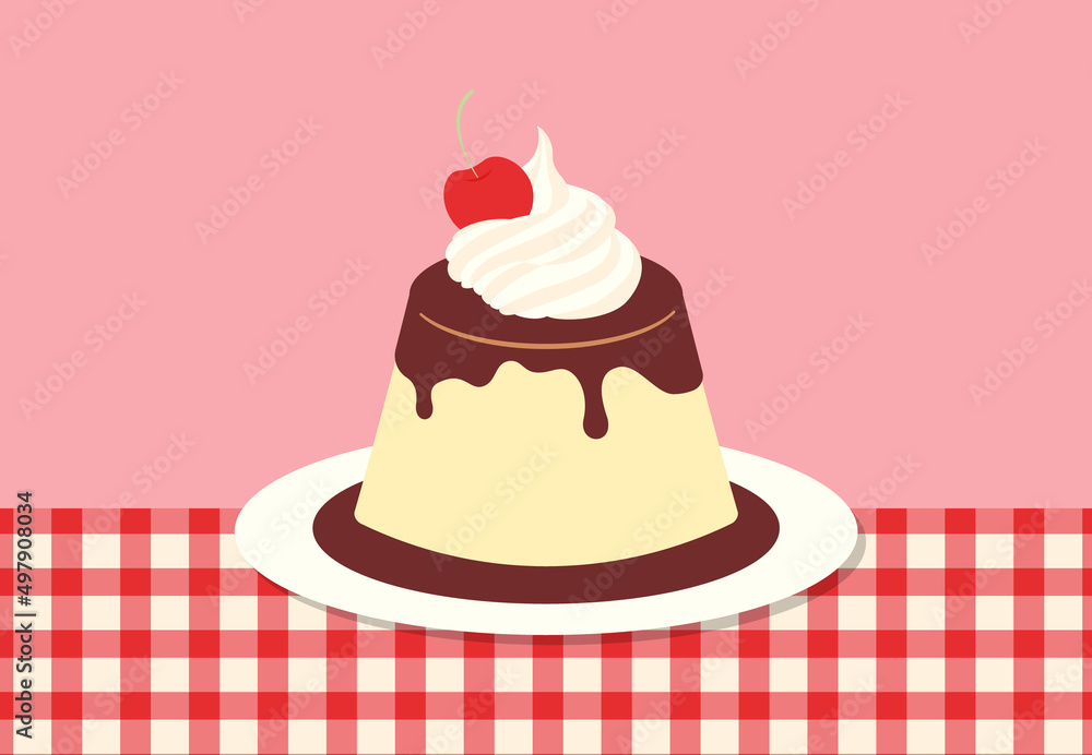vector background with a custard pudding on a plate for banners, cards ...