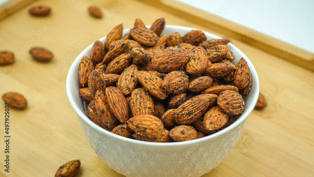 Almond nuts. Roasted Flavored almond or Badam. Almonds are rich in ...