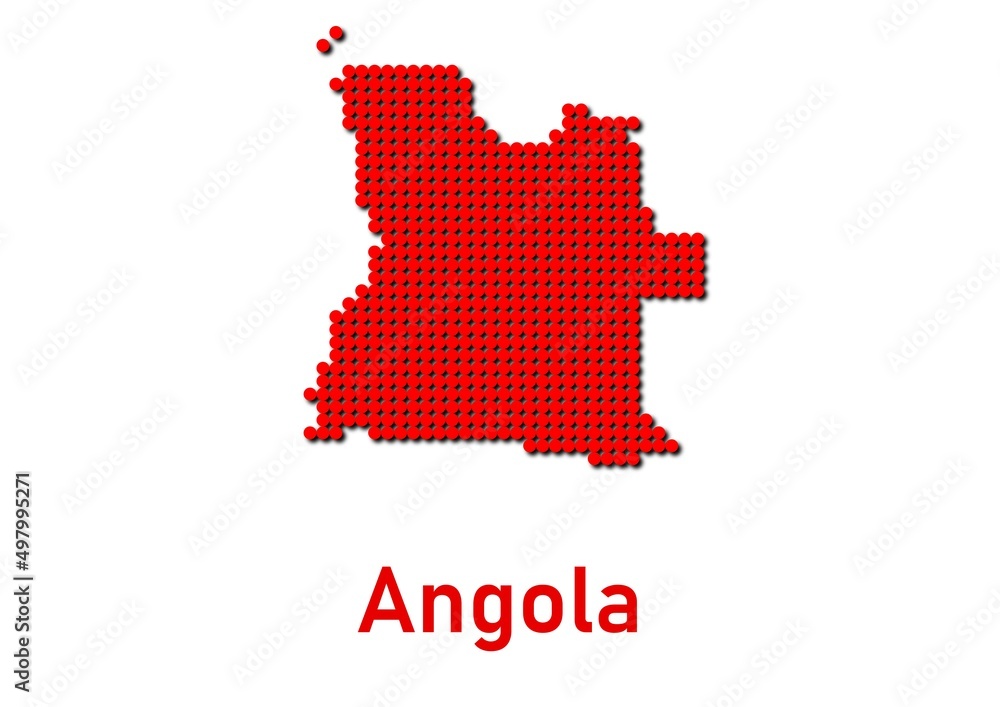 Angola map, map of Angola made of red dot pattern and name. 素材庫插圖 ...