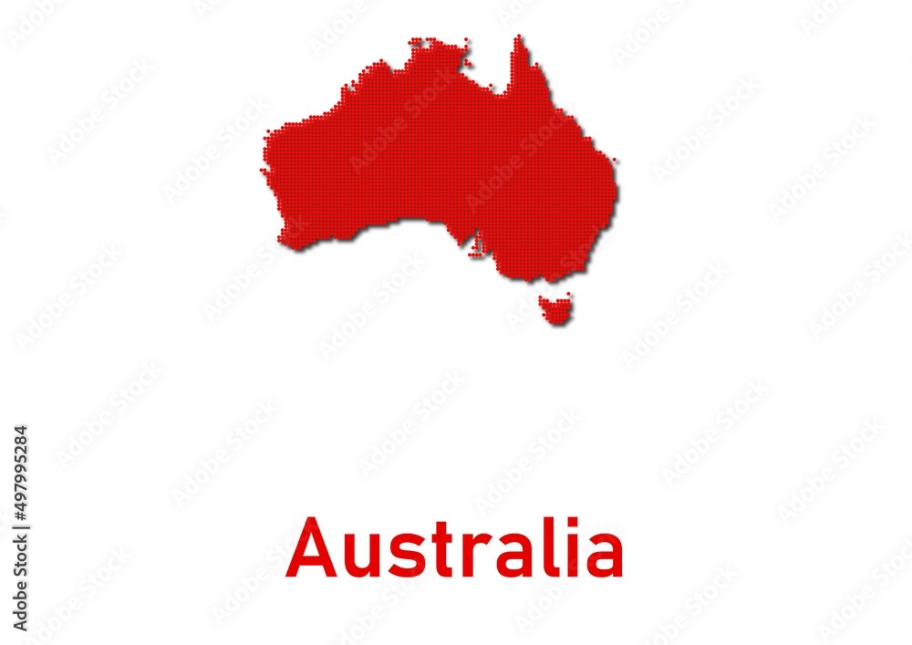 Australia map, map of Australia made of red dot pattern and name. Stock ...