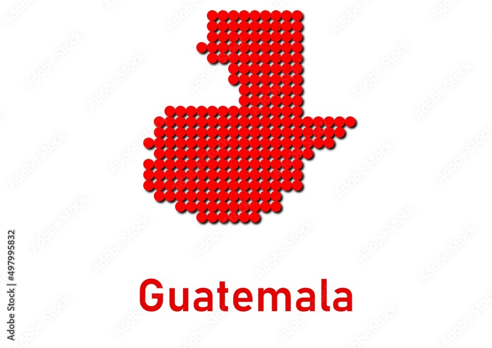 Guatemala map, map of Guatemala made of red dot pattern and name. 素材庫插圖 ...