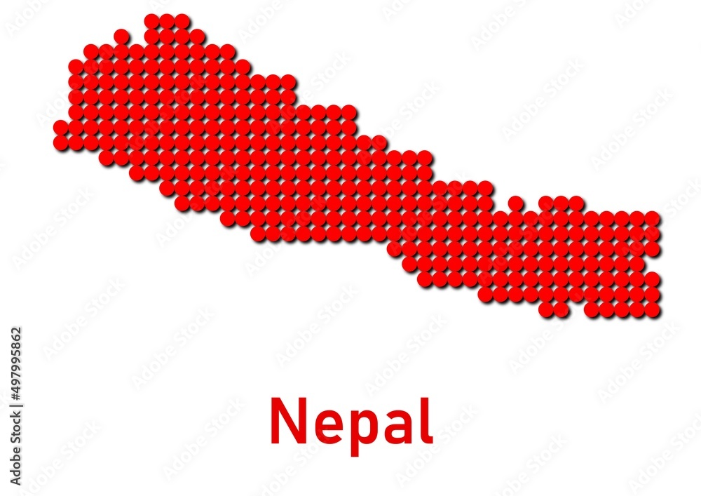 Nepal map, map of Nepal made of red dot pattern and name. Stock ...