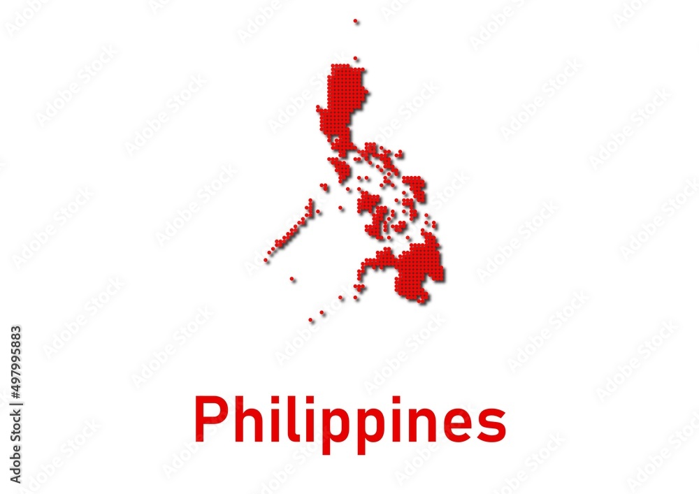 Philippines map, map of Philippines made of red dot pattern and name ...